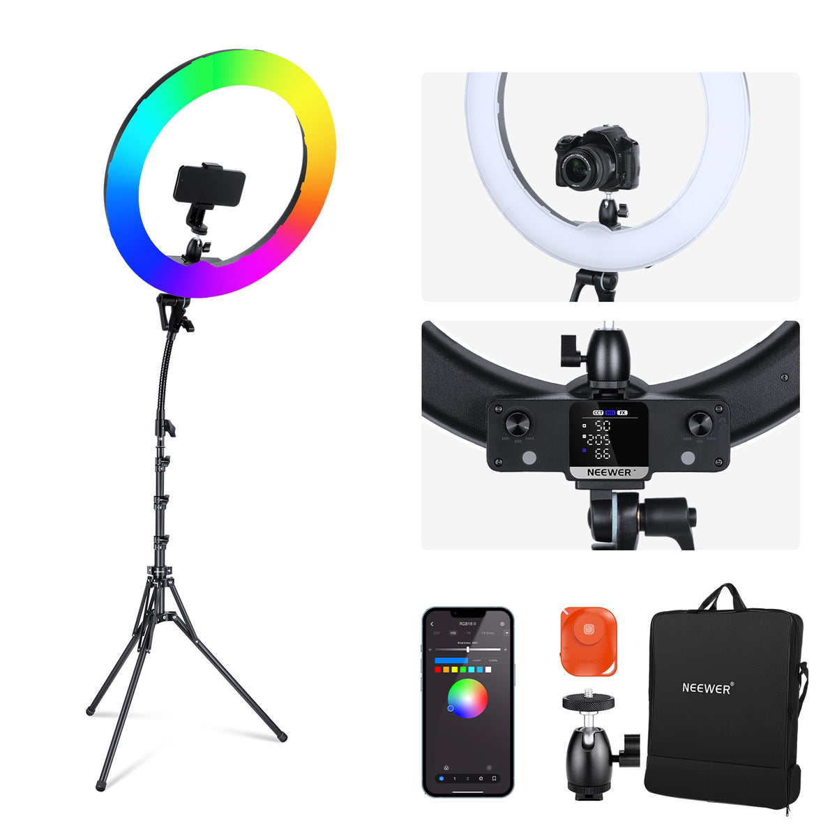 NEEWER RGB18 II 18 Inch RGB LED Ring Light APP Control - NEEWER